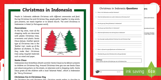Christmas in Indonesia Differentiated Reading Comprehension