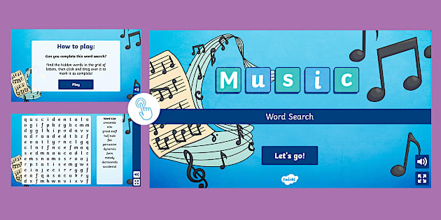 Tier 3 Music Vocabulary Interactive Word Search - Twinkl
