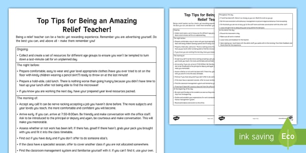 Top Tips for Being an Amazing Relief Teacher Checklist