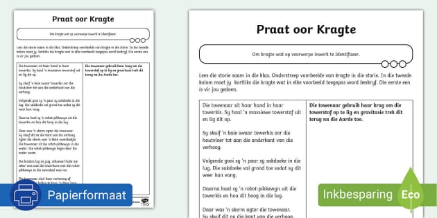 Praat oor Kragte: Identifiseer Tipes Kragte (teacher made)