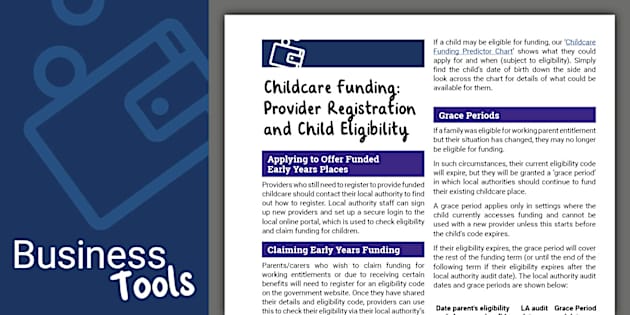 Childcare Funding: Provider Registration and Child Eligibility