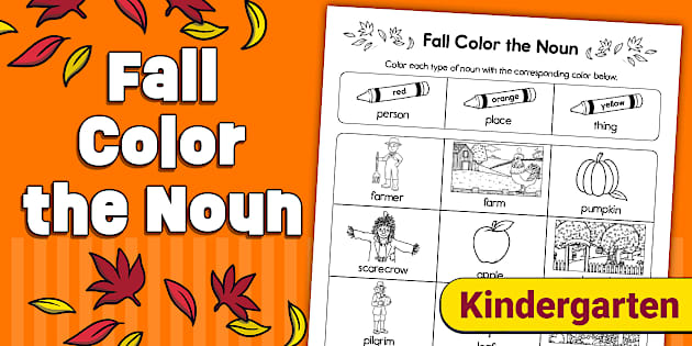 Kindergarten Fall Color the Noun Worksheet