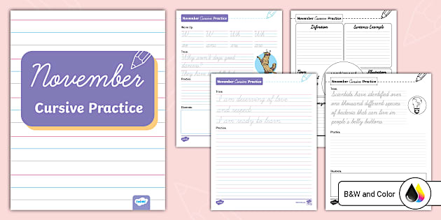 Fourth Grade November Cursive Practice Bundle (teacher made) Fourth Grade November Cursive Practice Bundle (teacher made)