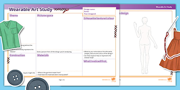 Wearable Art Design Study Template (teacher made) - Twinkl