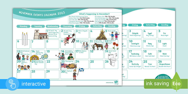 November Event and Play-Along Calendar Pack (2023) - Twinkl