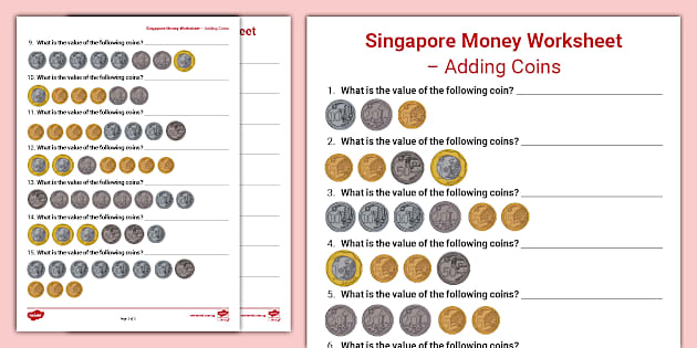 Singapore Money Worksheet for Adding Coins (Lehrer gemacht)