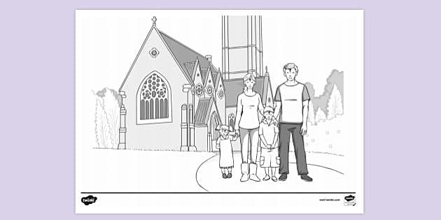 Family with Sooty Crosses on Forehead Egg Colouring Sheet