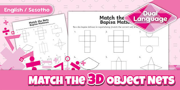 Grade 7 Maths - Term 3 - Match the 3D Object Nets Worksheet - Sesotho ...