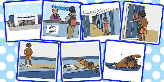 7 Step Sequencing Cards Going Swimming