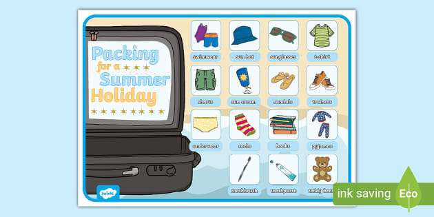Packing for a Summer Holiday Word Mat - Twinkl - KS1