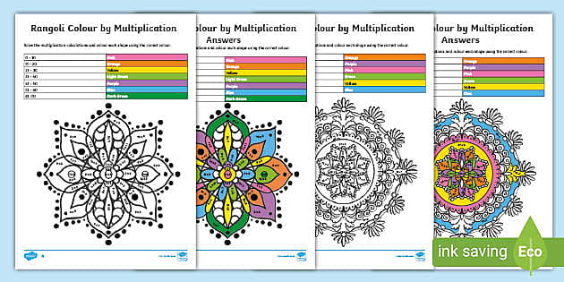 👉 Diwali Rangoli Pattern Colour by Multiplication KS2