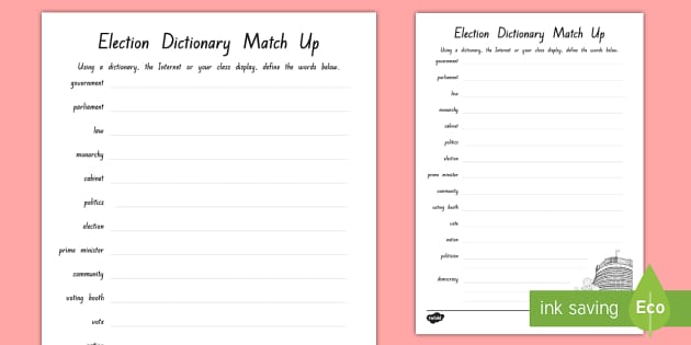 Election Word Definitions Worksheet / Worksheet - Twinkl