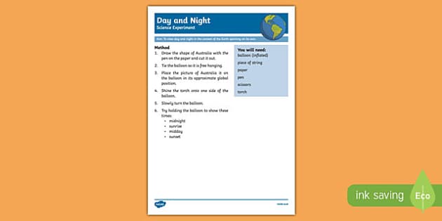 Day And Night Science Experiment Australia Day And Night Science Experiment Australia