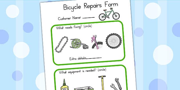 Bicycle Shop Repairs Form (teacher made) - Twinkl