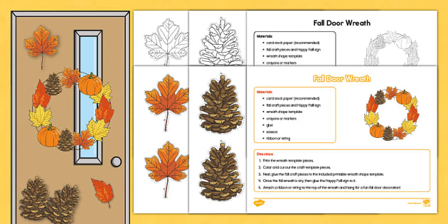 Fall Door Wreath | Cut and Paste Craft - Twinkl