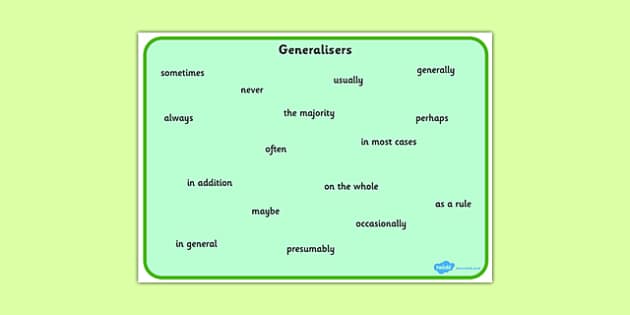 Generalisers Word Mat (teacher made)