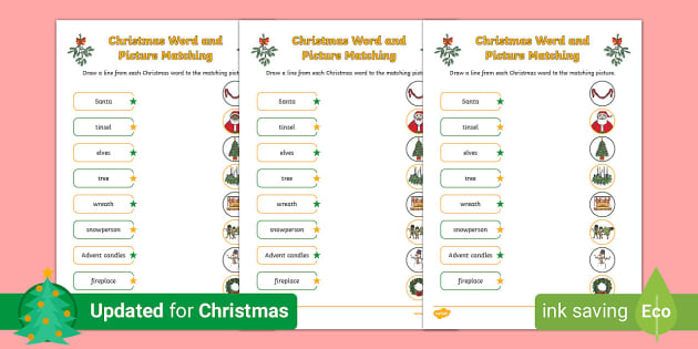 Word & Picture Matching Worksheet | Christmas Teaching Resources