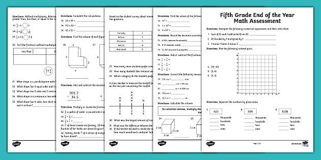Fifth Grade End of the Year Math Assessment (teacher made)