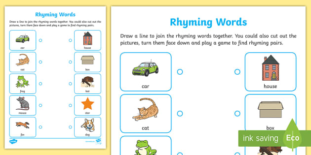 Rhyming Words Activity Worksheet - Home Learning