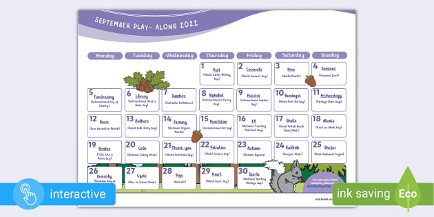 September Play-Along Calendar (2022) (teacher made) - Twinkl