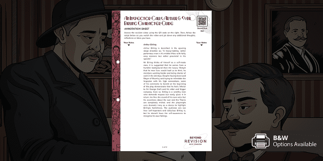 An Inspector Calls: Arthur & Sybil Birling Annotation Sheet