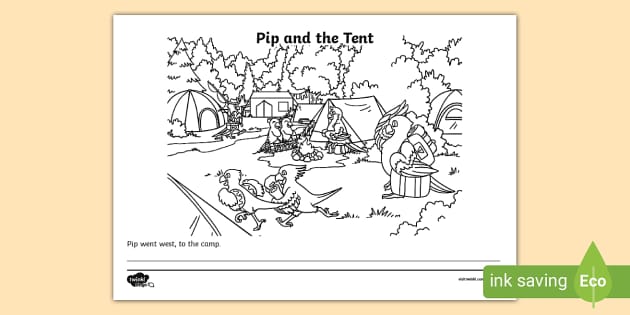 Pip and the Tent Colouring Page (professor feito) - Twinkl