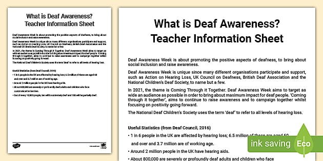 Deaf Awareness Week Teaching Information Guide