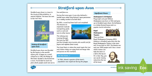 Stratford-upon-Avon Local History Fact File - KS2 - Twinkl