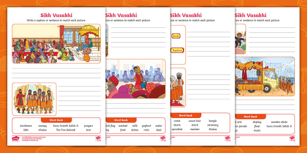 Sikh Vaisakhi Caption and Sentence Writing Activity - Twinkl