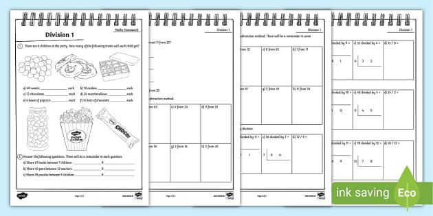 Maths Homework Division 1 3rd 4th Class Twinkl
