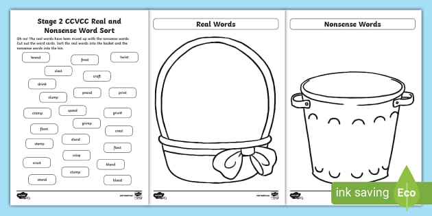 Linguistic Phonics Stage 2 CCVCC Real and Nonsense Word Sort