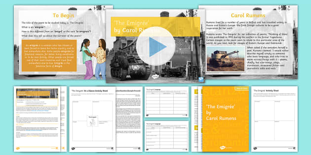 GCSE Poetry Lesson Pack to Support Teaching on 'The Emigree'