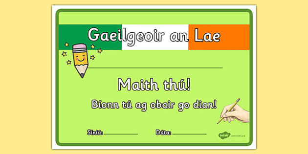 Seachtain na Gaeilge Certificate | Gaeilgeoir an Lae