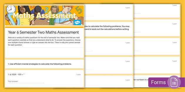 Year 6 Semester Two Maths Assessment Google Form - Twinkl