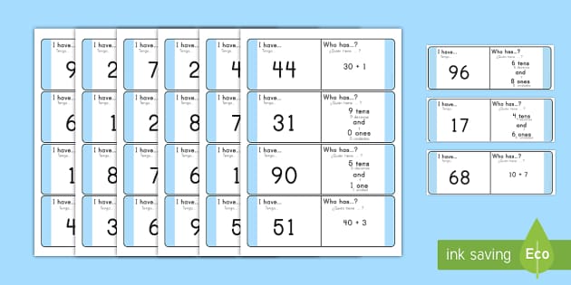 Place Value Loop Cards 2 Digits English/Spanish - Place Value Loop Cards 2