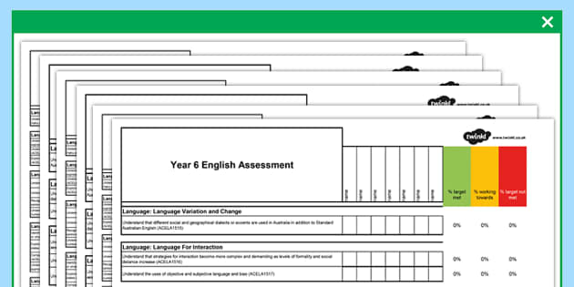 Australian Curriculum Year 1 to 6 English Assessment Spreadsheet