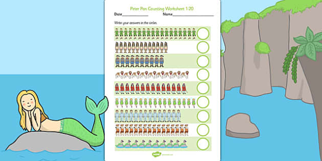 Peter Pan Counting Worksheet 1-20 (teacher made) - Twinkl