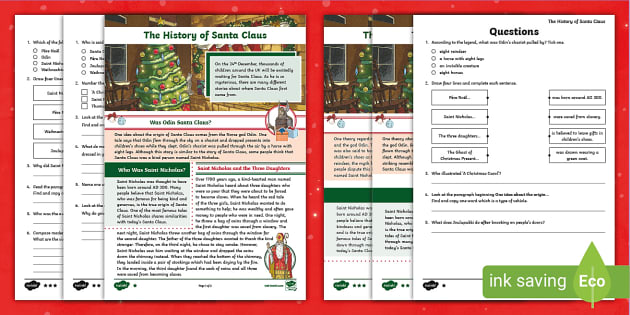 Santa Claus History Reading Comprehension - English
