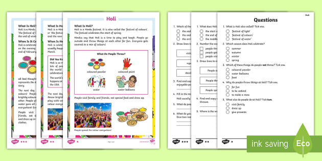 KS1 Holi Differentiated Reading Comprehension Activity