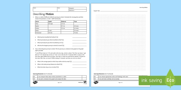 Describing Motion Homework Worksheet / Worksheet - Twinkl