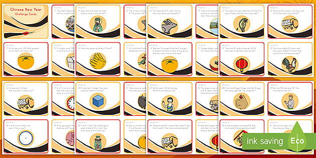 Chinese New Year Word Problems Math Challenge Cards