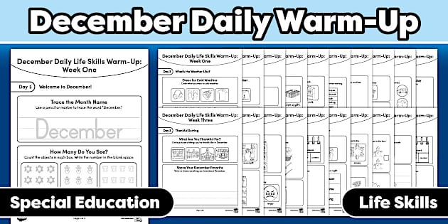 December Daily Life Skills Warm-Up Activities | Morning Work