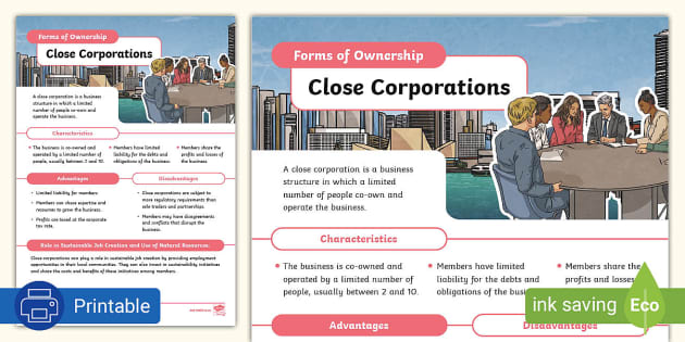Forms of Ownership - Close Corporations - Twinkl