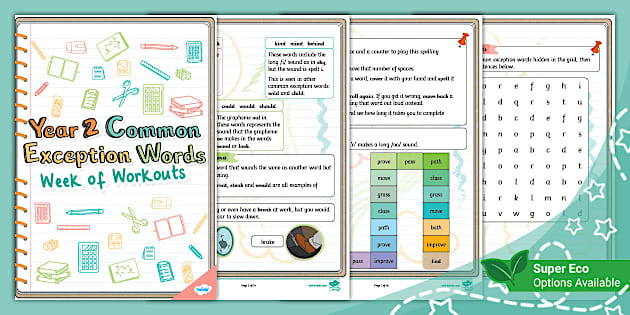 Year 2 Common Exception Words Week of Workouts