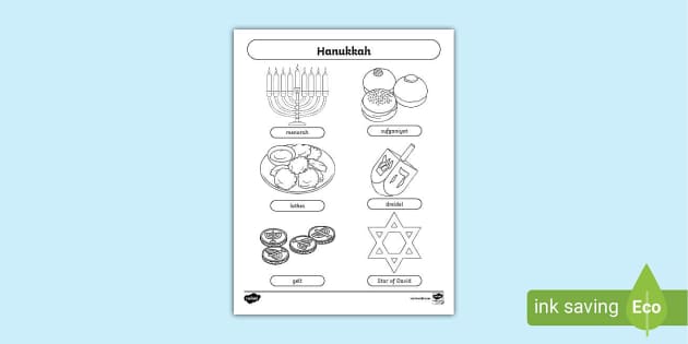 Hanukkah Vocabulary Coloring Activity for Kids | Twinkl USA