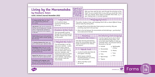 Level 3 November 2022 Journal: Living by the Maramataka (Comprehension)