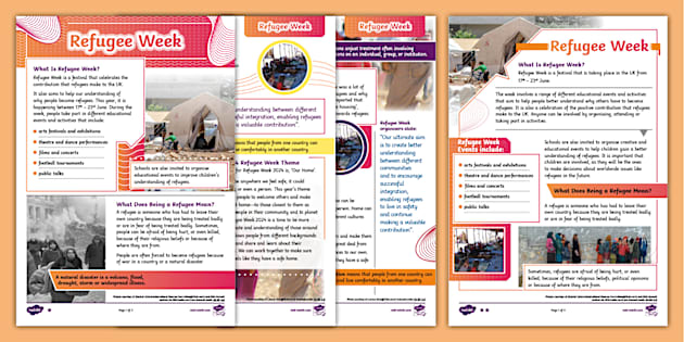 LKS2 Refugee Week 2024 Differentiated Reading Comprehension Activity