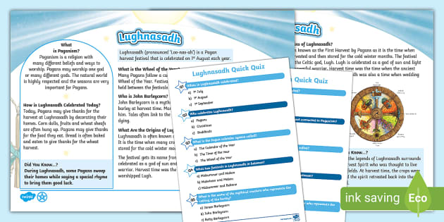KS2 Lughnasadh Differentiated Fact File and Quiz - Twinkl