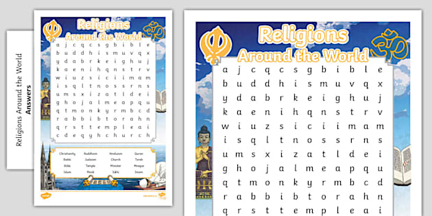 Religions Around the World - Word Search (teacher made)