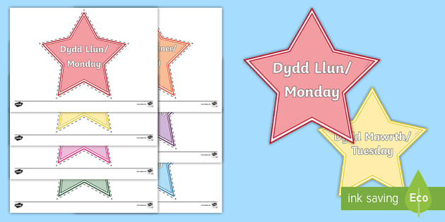 Multicoloured Stars Days of the Week Display Cut-Outs English/Welsh